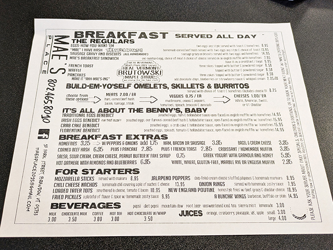 Mae's menu reads like a love letter to breakfast classics, with "The Regulars" taking center stage and benedicts that could make a grown adult weep with joy.