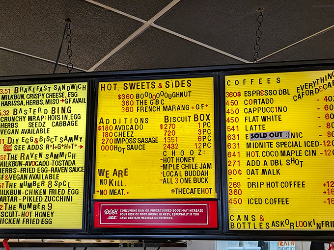 The vibrant menu board showcases a mouthwatering array of options, from breakfast sandwiches to their famous "bonuts" &ndash; each one more tempting than the last.