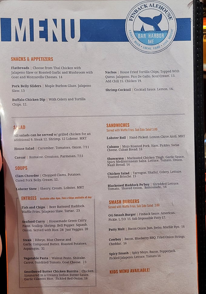 A menu that reads like coastal Maine's greatest hits with creative twists &ndash; from lobster rolls to smash burgers, each dish crafted with local ingredients and genuine care.