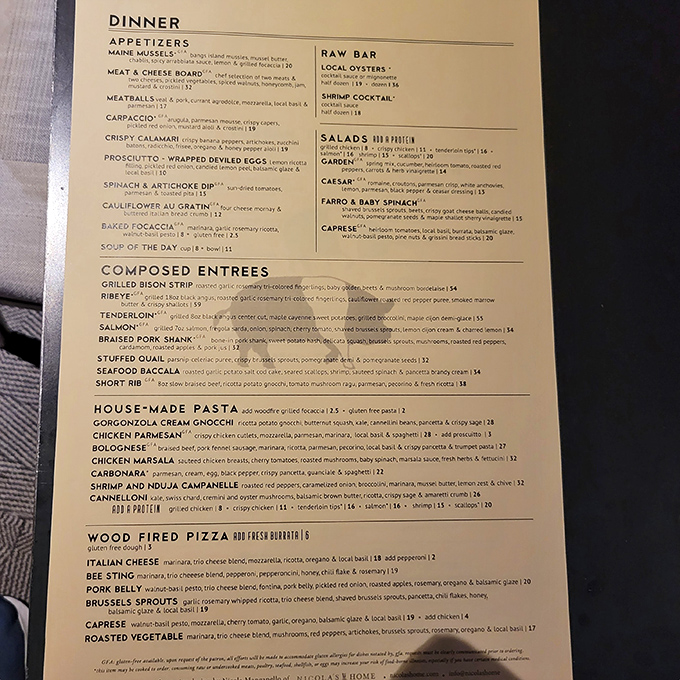 A menu that reads like a love letter to Italian cuisine, balancing traditional favorites with innovative creations that showcase Maine's finest ingredients.