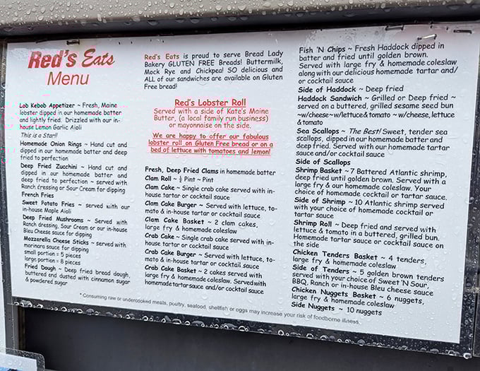 The menu that launched a thousand road trips, featuring the famous lobster roll and other fresh-caught delights from Maine's waters.