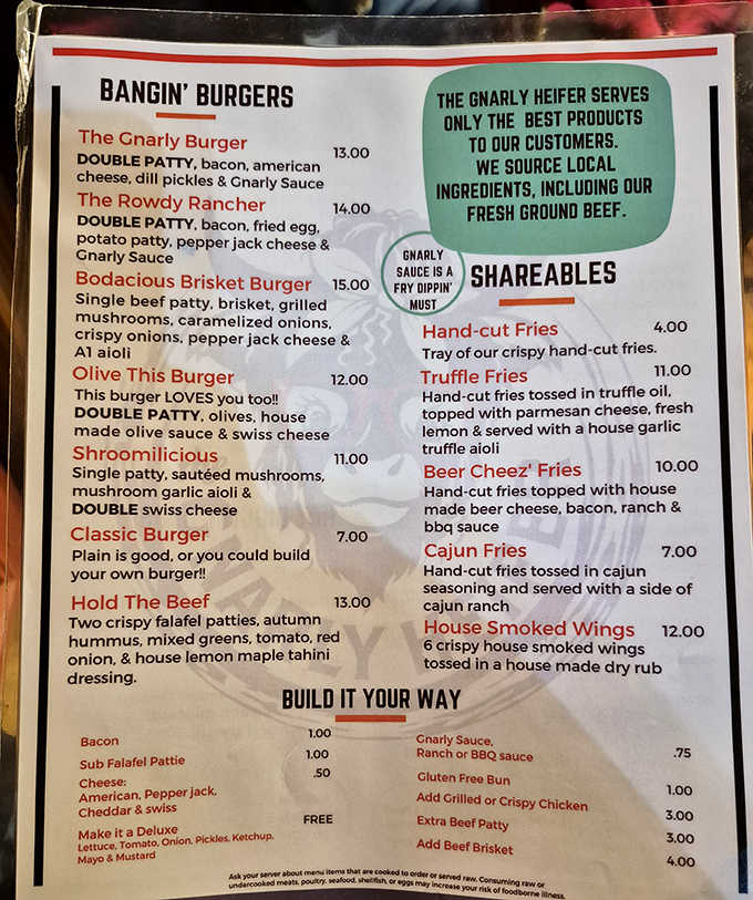 The menu board showcases their "Bangin' Burgers" lineup &ndash; each option more mouth-watering than the last, with locally-sourced ingredients.