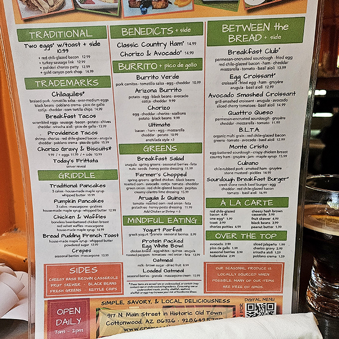 The menu reads like a love letter to breakfast, with creative twists on classics and health-conscious options for every appetite.