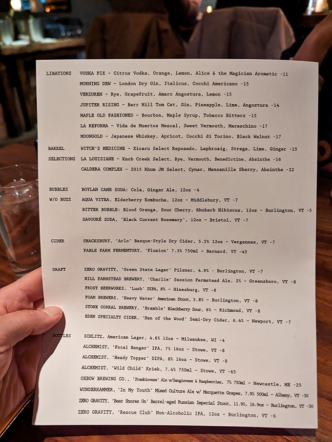 A menu that reads like poetry &ndash; from the intriguing "Alice & the Magician Aromatic" in the Vodka Fix to barrel-aged selections that showcase Vermont's spirits.