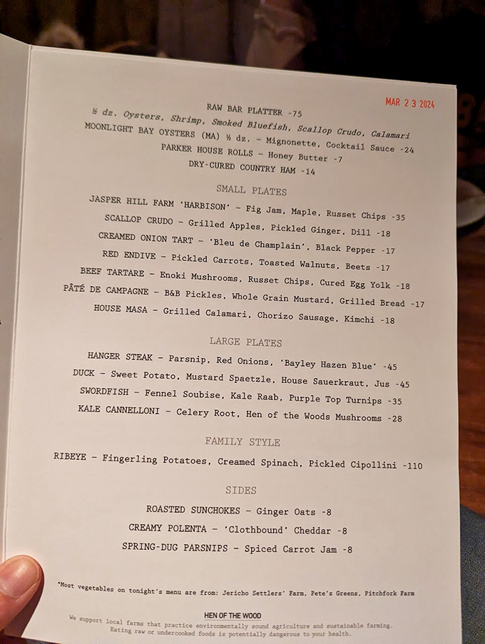 A menu that reads like poetry – each dish a carefully composed celebration of Vermont's bounty and the chef's imagination.