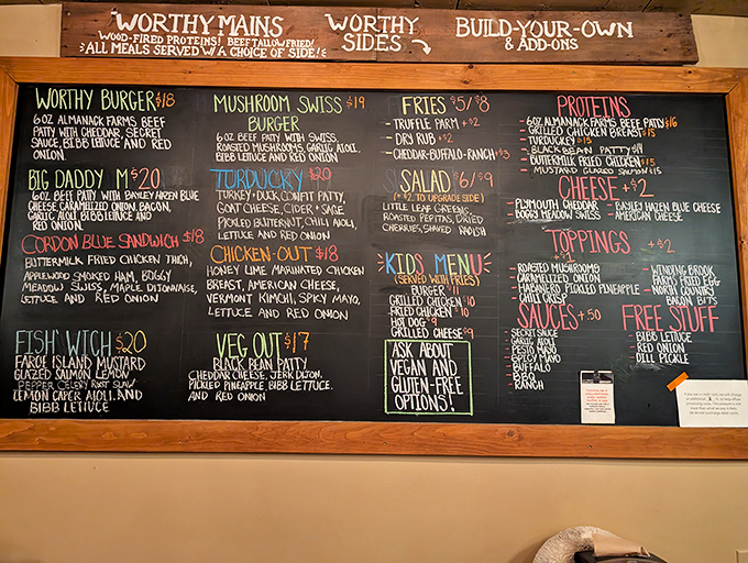 The chalkboard menu at Worthy Burger reads like a love letter to Vermont ingredients &ndash; simple descriptions that belie the complexity of flavors awaiting your taste buds.