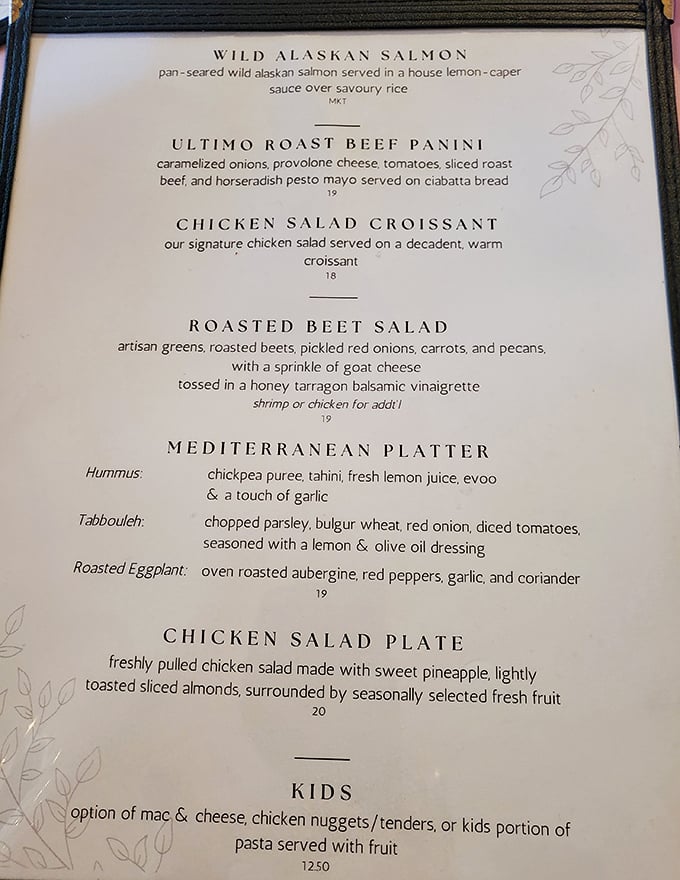 The menu showcases sophisticated yet approachable fare &ndash; from Wild Alaskan Salmon to hearty paninis &ndash; each dish crafted with care and attention.
