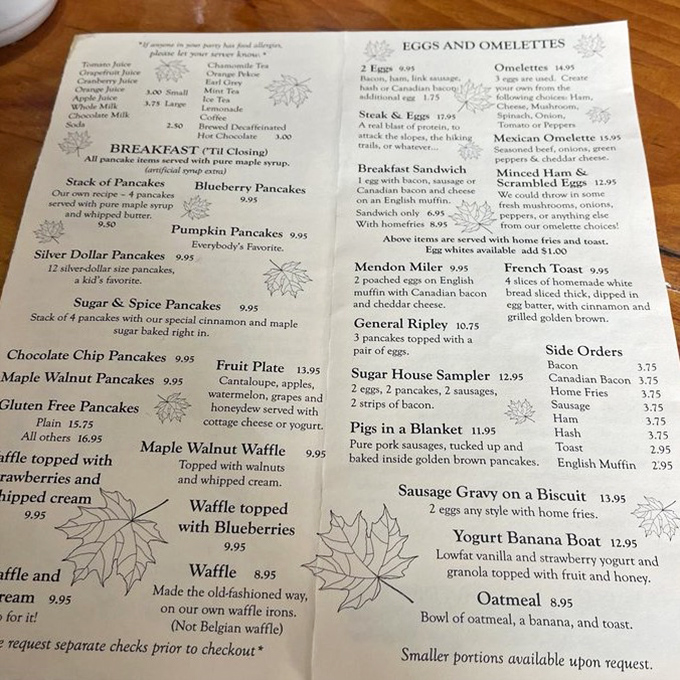 The breakfast menu reads like a love letter to Vermont mornings &ndash; pancakes, omelets, and specialties that showcase local ingredients.