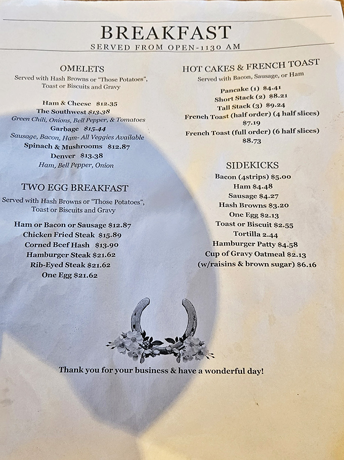 The breakfast menu reads like a love letter to morning classics &ndash; no fancy descriptions needed when the food speaks this loudly.