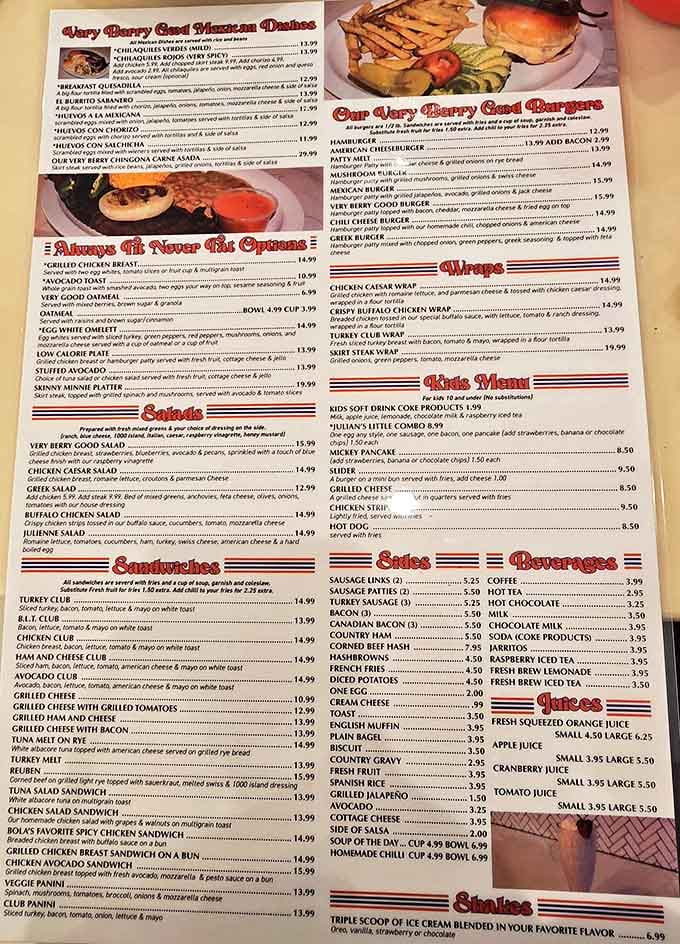 Menu: A treasure map of morning delights, where every choice leads to satisfaction and the only wrong decision is not ordering enough.