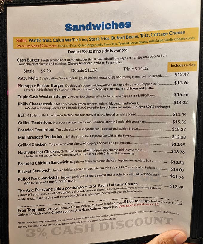The menu reads like a love letter to Midwest comfort food, with the legendary Breaded Tenderloin stealing the spotlight.