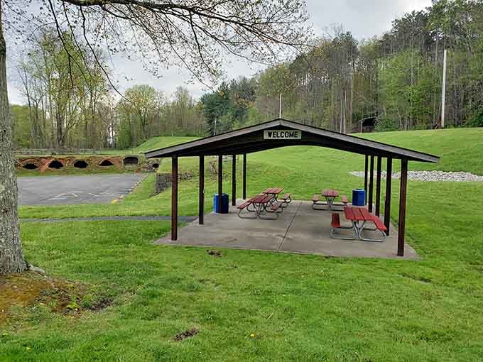 Modern amenities meet historical preservation at this picnic shelter, where you can enjoy lunch while contemplating the industrial marvels surrounding you.