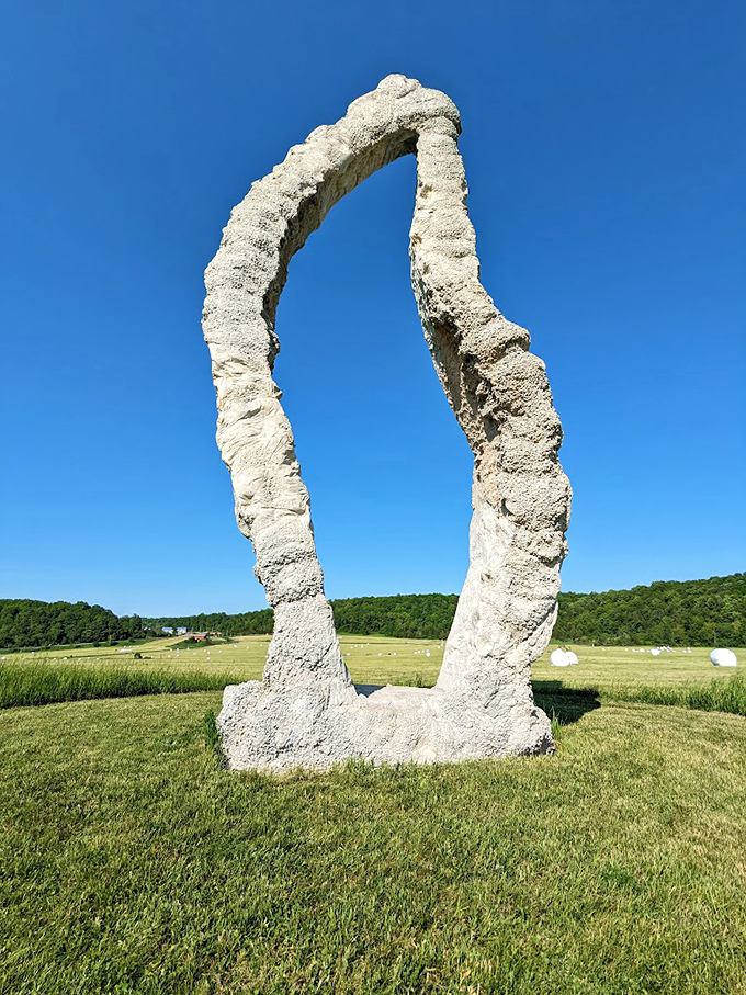 Rock sculpture Is it a portal to another dimension or just a really fancy donut? Either way, this rocky ring is making me hungry for adventure!