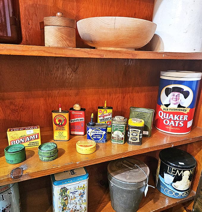 These aren't just old containers &ndash; they're time capsules of American advertising art. That Quaker Oats tin probably witnessed countless family breakfasts decades ago.