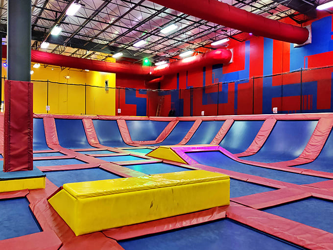Trampolines create a bouncy paradise where gravity becomes optional and even adults remember what it's like to fly without boarding passes.
