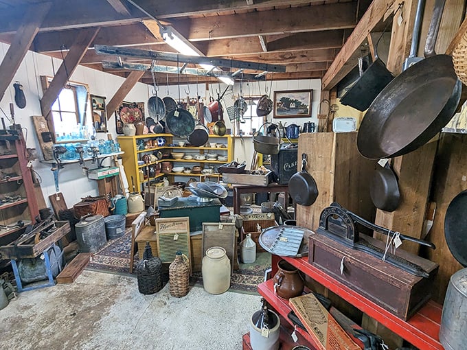 The antiques section showcases yesterday's essentials, from cast iron cookware to vintage tools, each with stories etched into their well-worn surfaces.