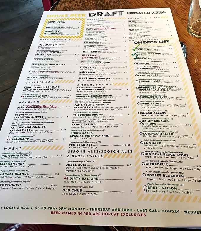 The beer list reads like a love letter to craft brewing, with clever names that'll make you chuckle while you choose your liquid companion.