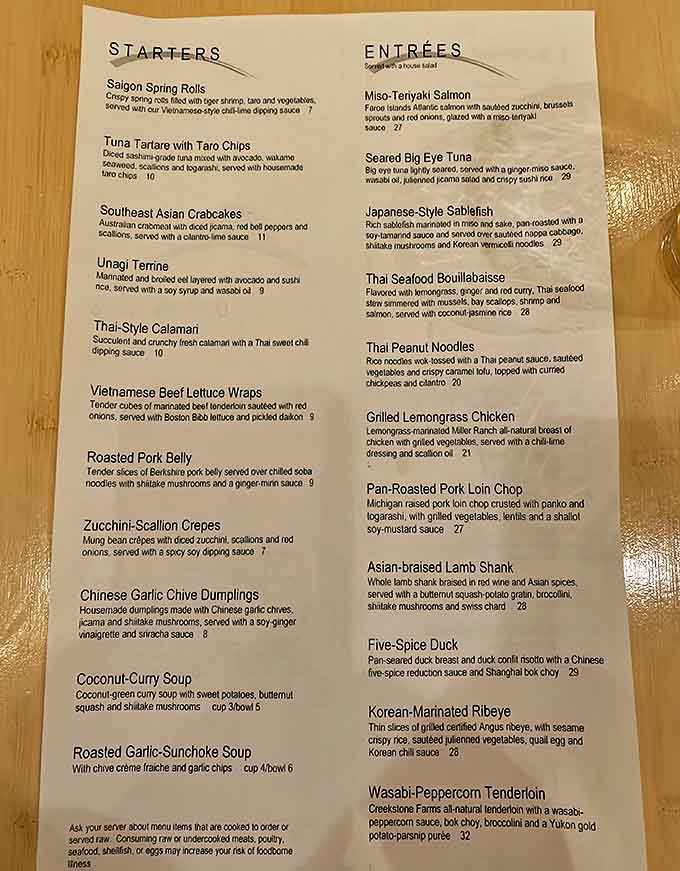 The menu reads like a passport to flavor country, with each dish promising a delicious adventure across the Pacific Rim.