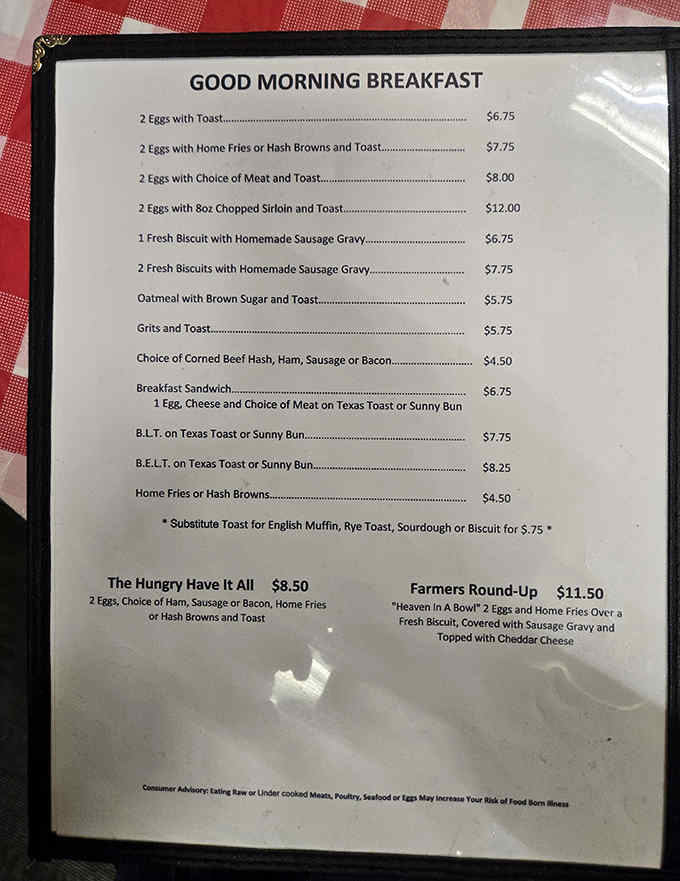 Breakfast paradise mapped out in black and white &ndash; the menu promises morning classics that would make your grandmother proud.