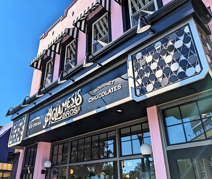 Pink palace or ice cream paradise? At Aglamesis Brothers in Cincinnati, it's gloriously both! This place is so fancy, your ice cream comes with a side of sophistication. But don't let the marble counters fool you &ndash; underneath all that class is a mischievous sundae just waiting to mess up your shirt.