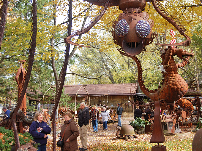 Forget Jurassic Park, this rusty menagerie is where the real action is. It's like a paleontologist's dream, forged in fire and imagination.