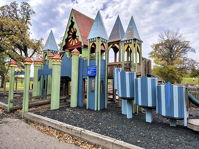 Sherlock Forest Playground brings castle magic to the young and young-at-heart with its colorful towers, pointed spires, and imaginative play spaces designed for royal adventures.