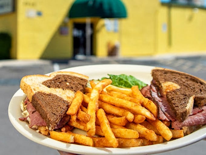 Golden fries and a hearty sandwich: The dynamic duo of diner delights. It's like Batman and Robin if they fought hunger instead of crime...