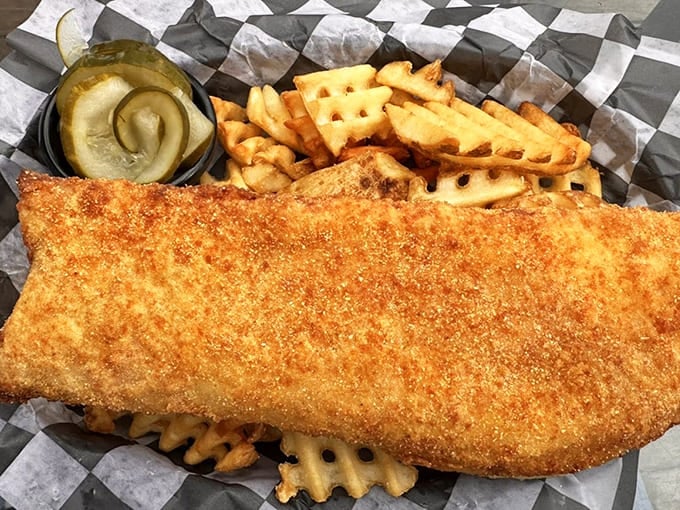 Golden, crispy perfection with waffle fries that could make a grown person weep with joy.