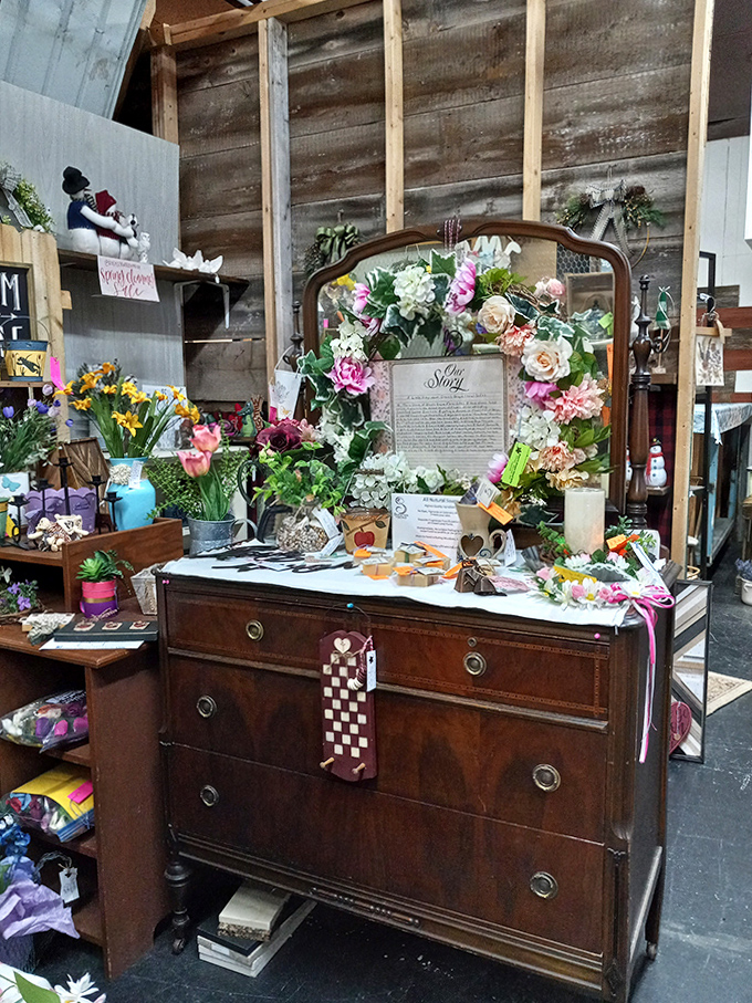 This isn't just any dresser &ndash; it's a floral-crowned time machine to an era when getting ready was a ritual, not a rush.