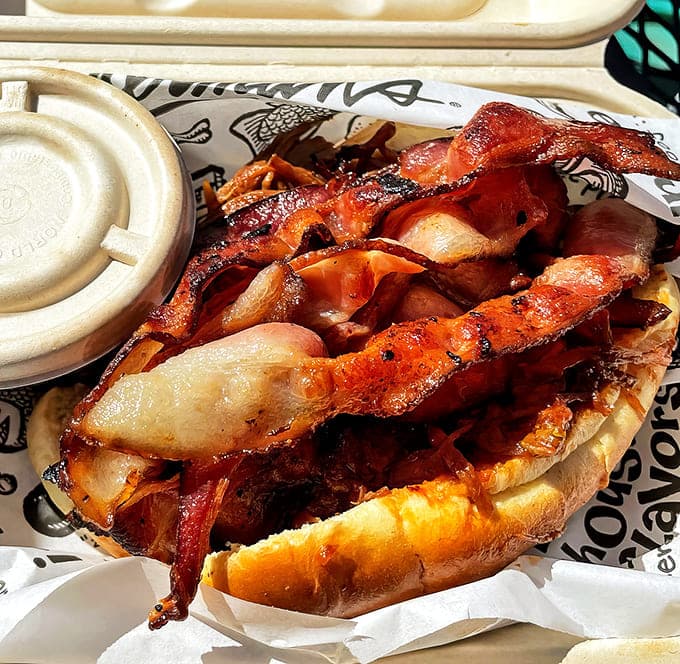 This isn't just bacon &ndash; it's a religious experience on bread. Each crispy, smoky slice has been treated with the reverence usually reserved for fine art.