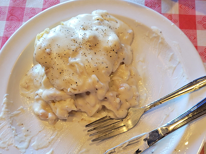 Biscuits and gravy so heavenly they should require a permission slip from your cardiologist.