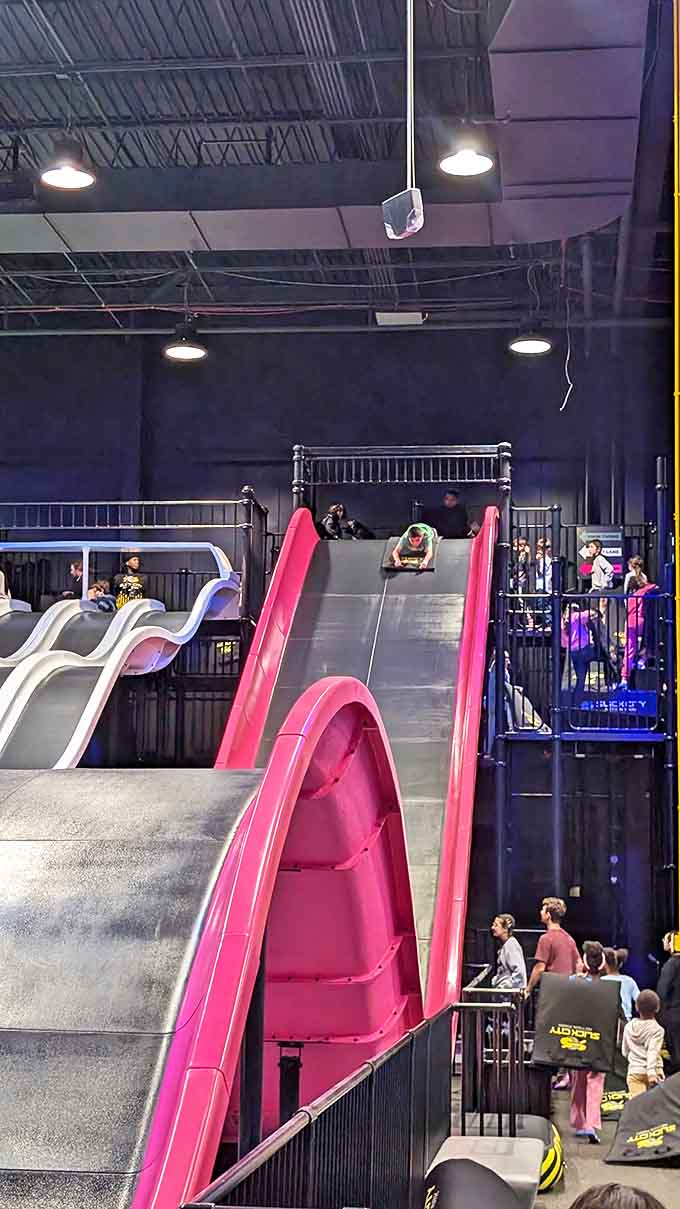The pink slide beckons thrill-seekers with its steep descent &ndash; a journey that lasts seconds but creates stories told for weeks.