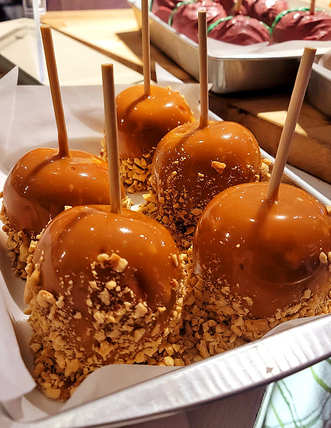 Caramel apples elevated to art form &ndash; crisp Vermont fruit embraced by buttery caramel and dressed in crushed nuts. Forget "an apple a day" &ndash; these are worth the doctor's visit!