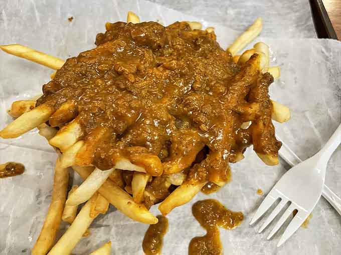 Cheesy Fries: Golden fries drowning under a volcanic flow of molten cheese &ndash; a heart-stopping masterpiece that makes cardiologists weep and taste buds rejoice.