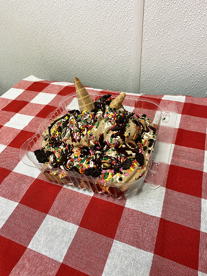 This isn't just any ice cream sundae &ndash; it's a chocolate explosion with cookie horns and sprinkles that would make a unicorn jealous.