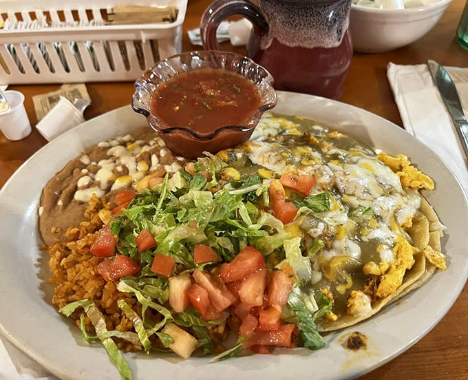 Huevos rancheros that look this good should probably require a warning label, with layers of flavor stacked like geological formations.
