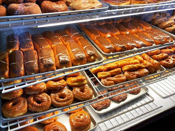 Behold, the Sistine Chapel of fried dough! This display case is where donut dreams come true.