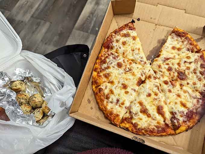 Classic cheese pizza with that perfect golden-brown bubble action that makes you want to dive in face-first.