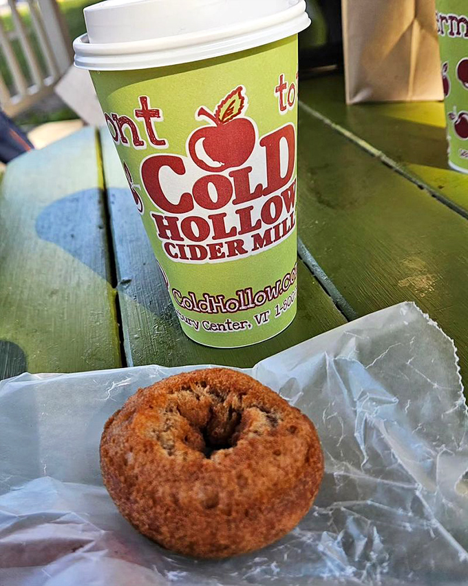 A perfect pairing: the crisp, cinnamon-sugar coated cider donut alongside fresh-pressed apple cider &ndash; Vermont's dynamic duo of deliciousness.
