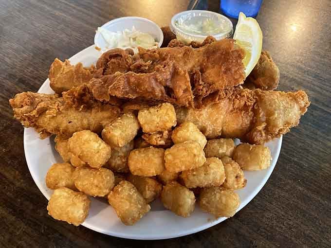 Beer-battered fish and tater tots create a duo more iconic than any buddy cop movie, proving fried food is always a good idea.