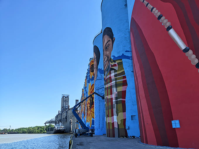 Standing at the base of these painted silos, you'll need to crane your neck and probably rethink your definition of "large-scale art."