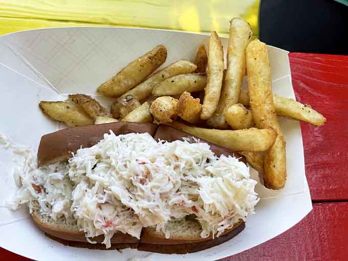 Fresh crab salad piled high on a toasted roll, because Maine knows a thing or two about treating seafood with the respect it deserves.