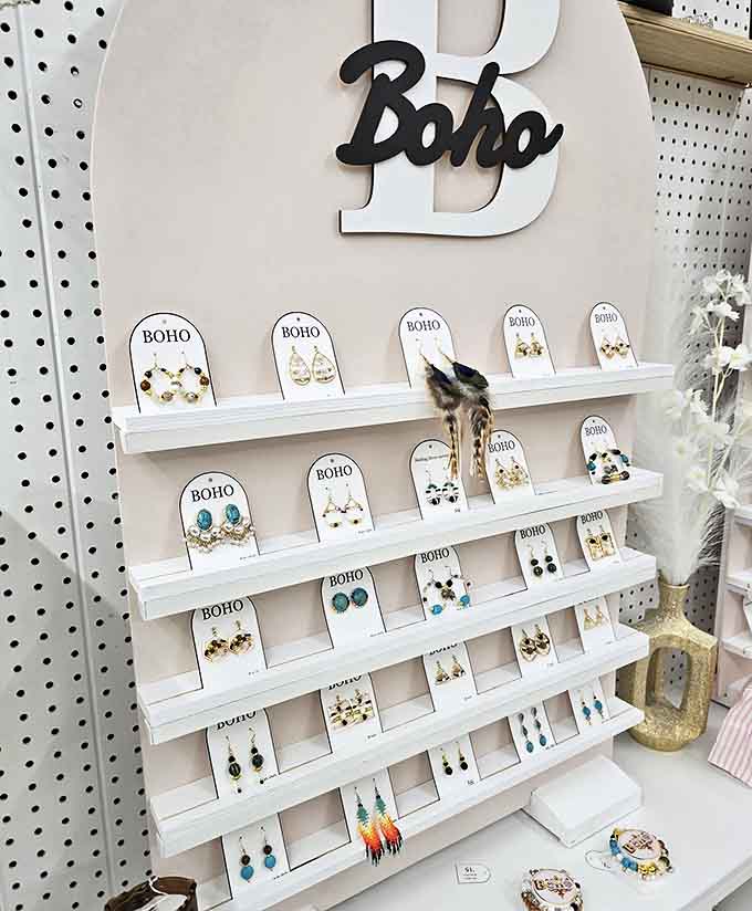 The Boho jewelry display offers affordable vintage-inspired pieces &ndash; perfect for those who want history's style without the hefty price tag.