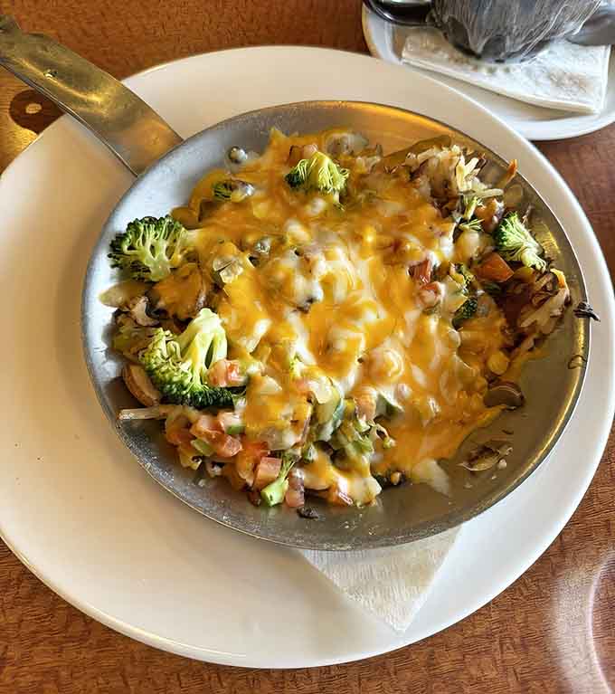 Veggie skillet proves vegetables can be exciting when they're roasted, seasoned, and smothered in cheese.