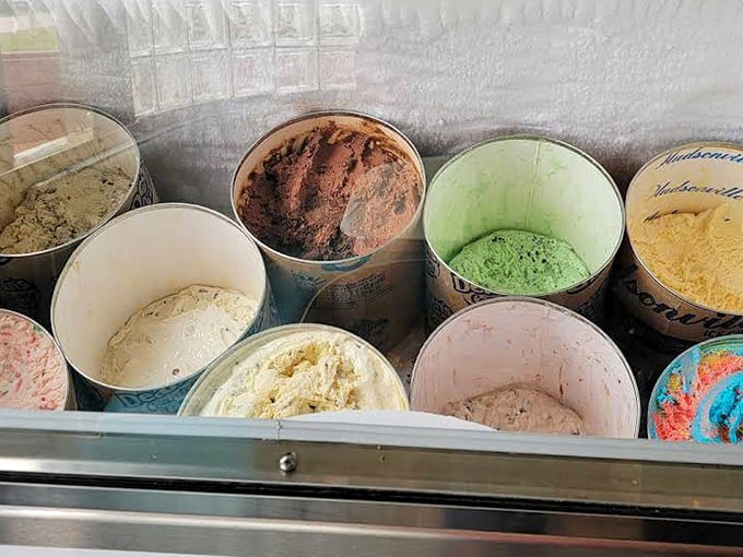 Behold the rainbow of house-made ice cream flavors, each one calling your name louder than the last in this delicious dilemma.