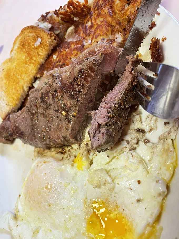 When steak meets eggs on a plate this beautiful, it's not just breakfast anymore, it's a love story told in protein and perfectly cooked yolks.