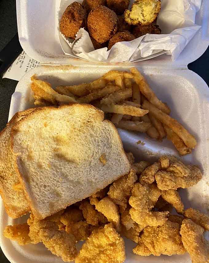 Golden hush puppies and crispy fries make the perfect supporting cast, though they're good enough to steal scenes from lesser main courses.