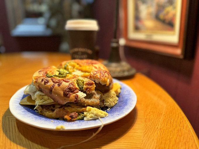 This breakfast sandwich has achieved legendary status for good reason, stacked with perfectly cooked eggs and crispy bacon.