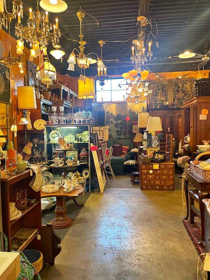 These sparkling chandeliers hanging overhead create an elegant canopy of light that would make any dining room feel like a ballroom.