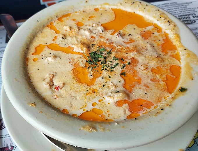 This lobster stew isn't just soup - it's a warm hug in a bowl, with chunks of lobster swimming in liquid gold.